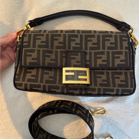 Fendi | Bags | Fendi Black And Tan Shoulder Bag With Gold Hardware ...